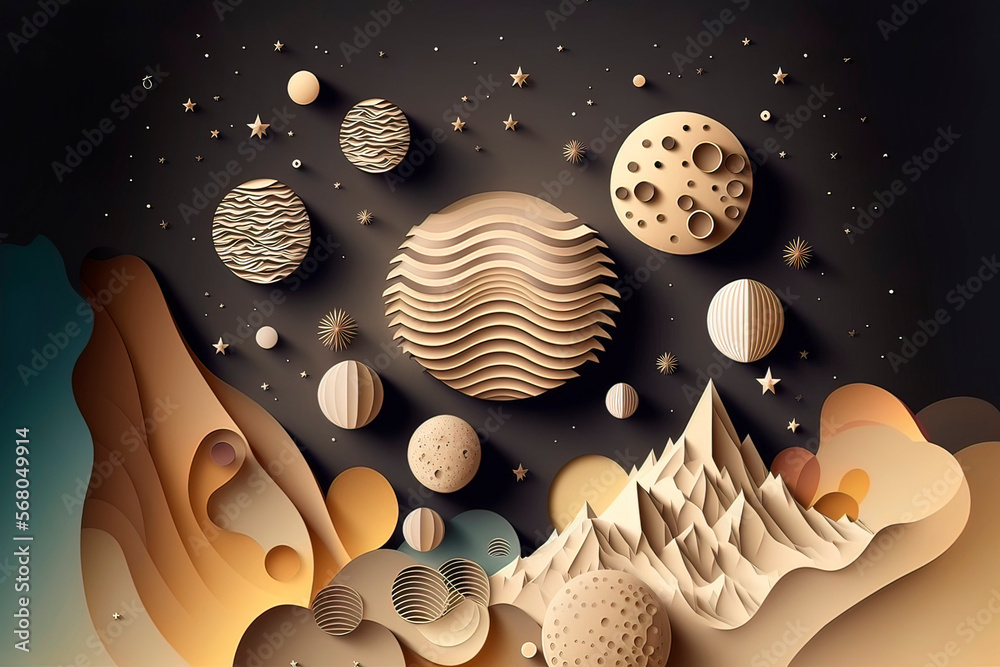 Abstract space background with planets and solar system from colored ...