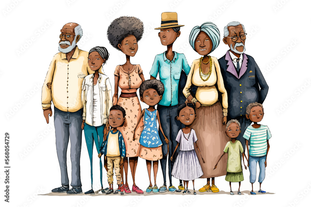 A vector illustration of an African family of all generations in a ...
