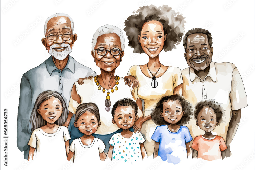 Vector image illustrating a large African family with its members of ...