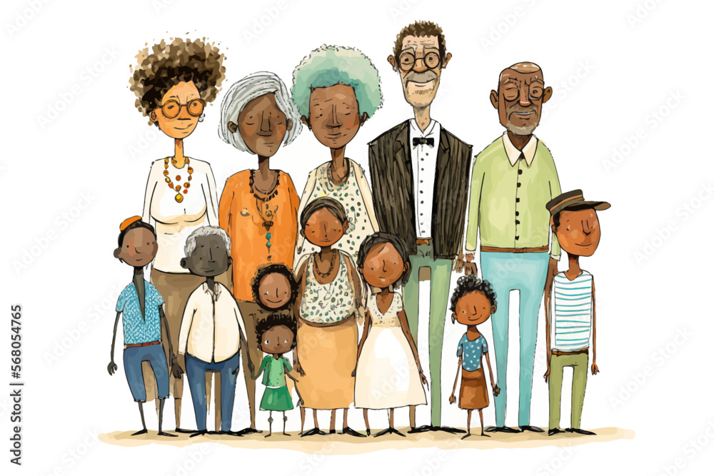 Vector photo of a large African family, represented by crossed ...