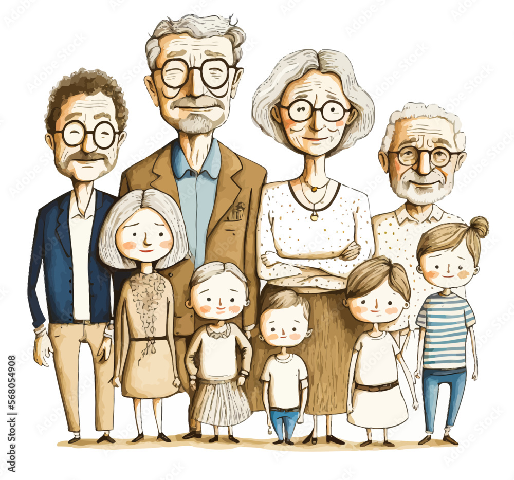Vector illustration of all the generations of an Italian family - large ...