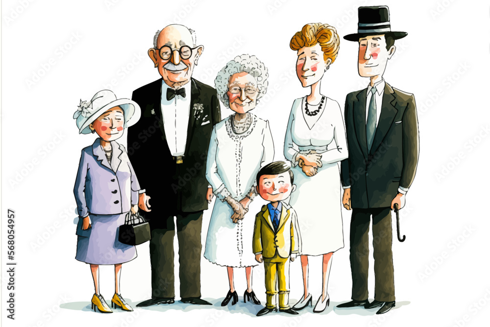A very rich family portrait gathering all generations, vector and ...