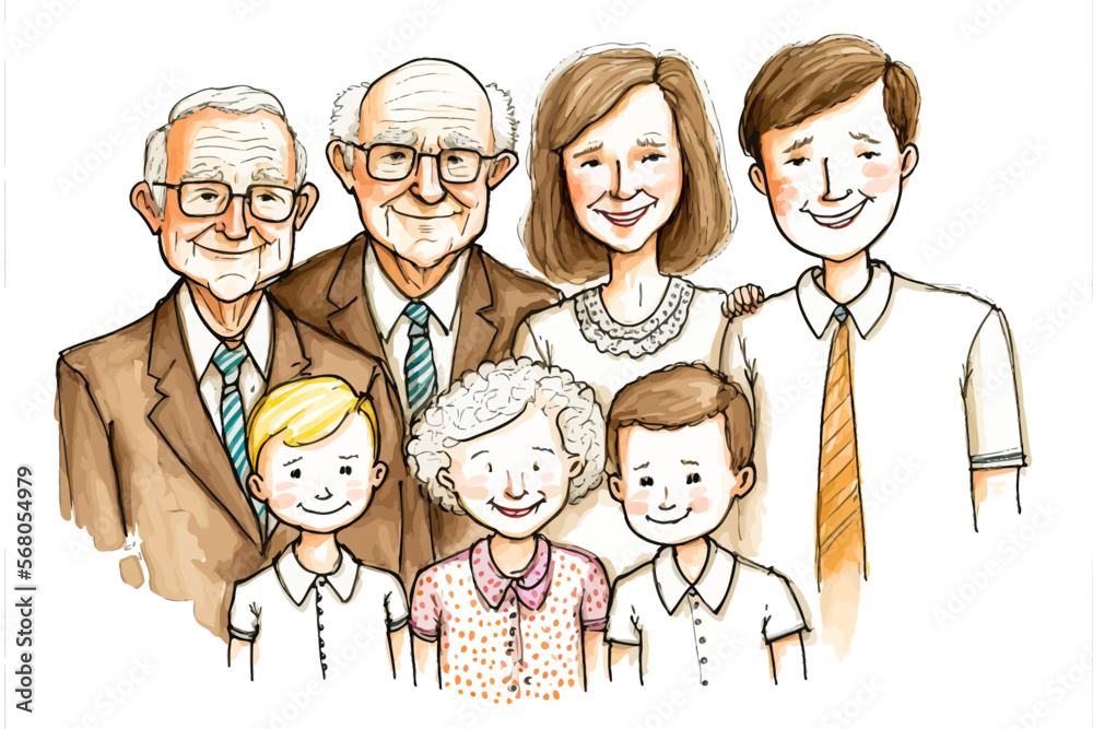 Vector illustration of a Mormon family composed of all generations ...