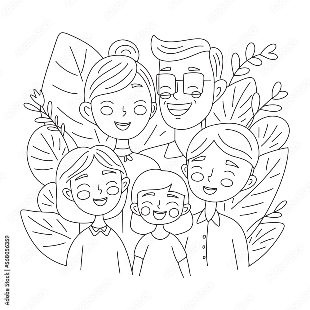 Asian American family portrait - mother, father and three kids. Cute ...