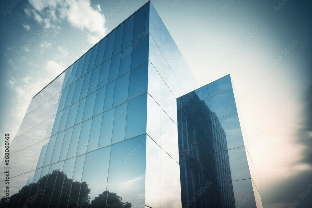Glass structure with a translucent building front and a clear sky ...