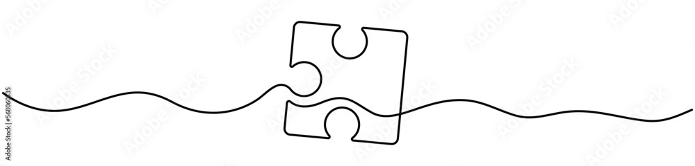 Puzzle continuous line art. Jigsaw piece one line drawing. Vector ...