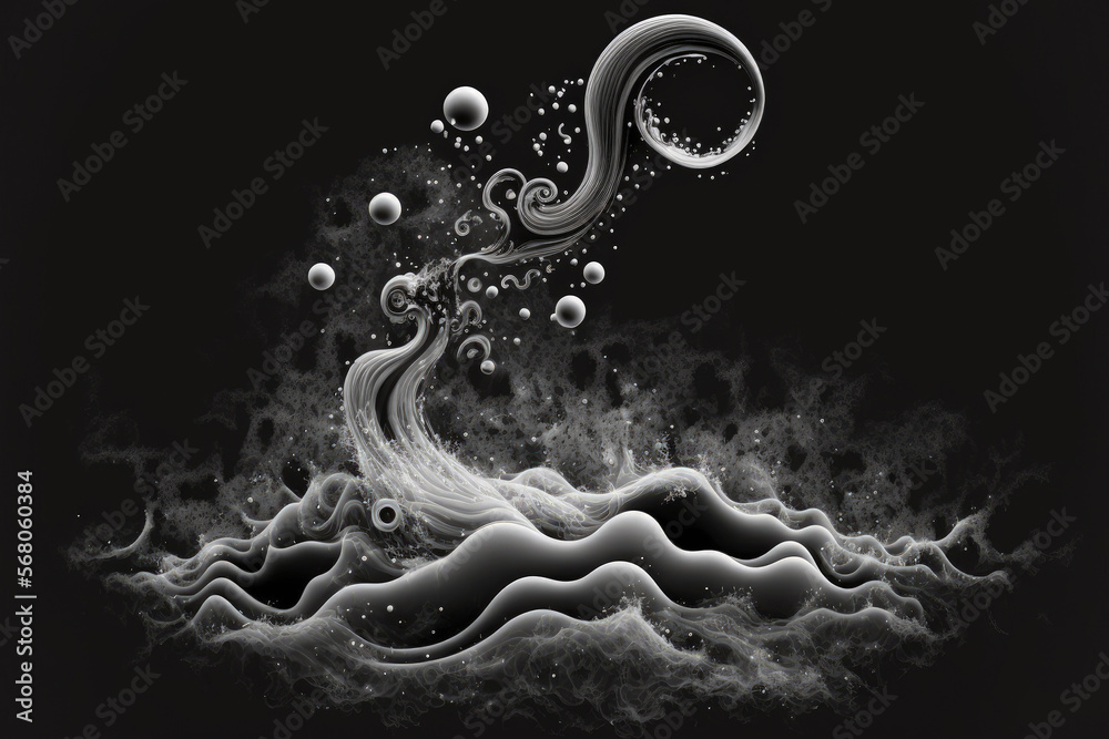 Isolated on a black backdrop, white curly steam is rising, and there is ...