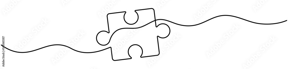Puzzle continuous line art. Jigsaw piece one line drawing. Vector ...