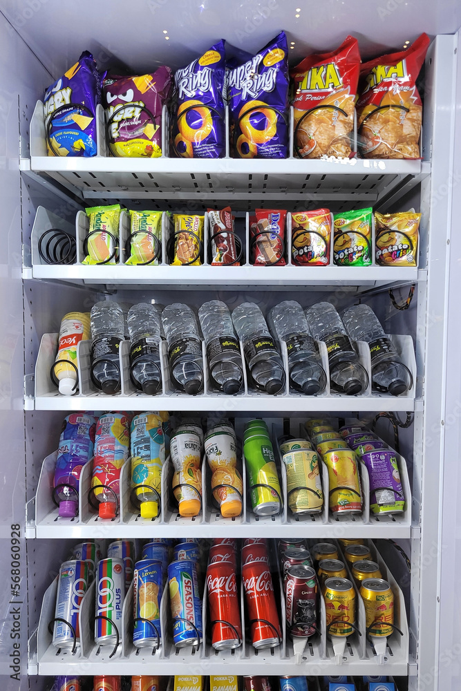 PENANG, MALAYSIA - 1 FEB 2023: Various choices of snacks and drinks in ...