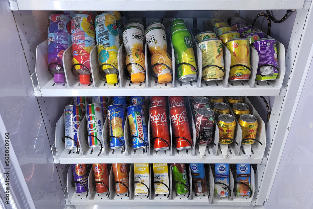 PENANG, MALAYSIA - 1 FEB 2023: Various choices of snacks and drinks in ...