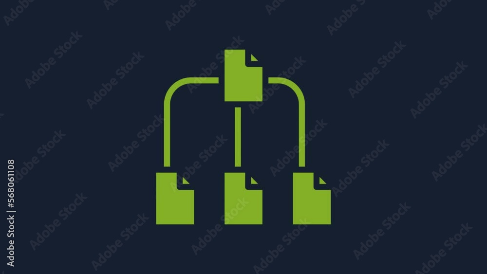 Yellow Folder tree icon isolated on blue background. Computer network ...