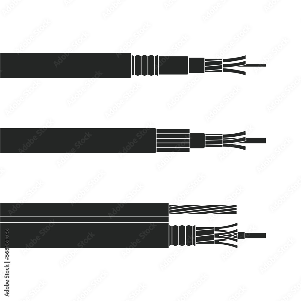 Fiber cable isolated black set icon. Vector illustration optical fibre ...