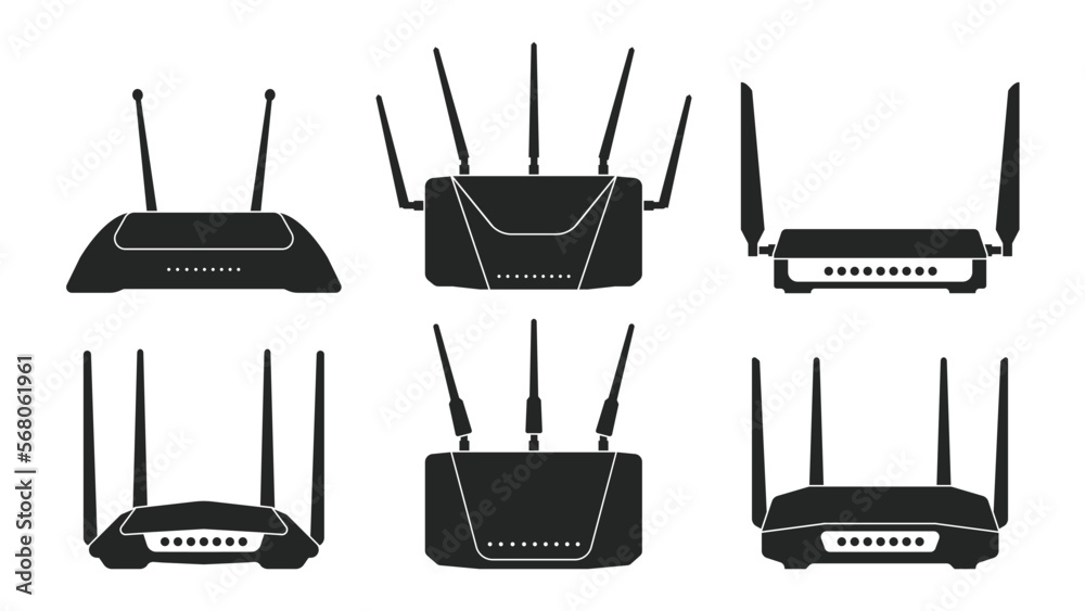Router vector black set icon. Vector illustration internet modem on ...