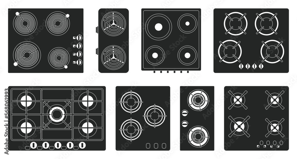 Cooktop surface vector black set icon. Vector illustration electric ...