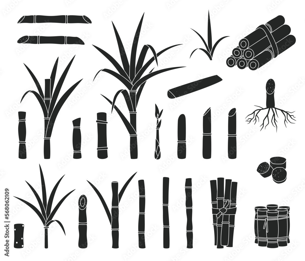 Sugar cane isolated black set icon. Vector black set icon sugarcane ...
