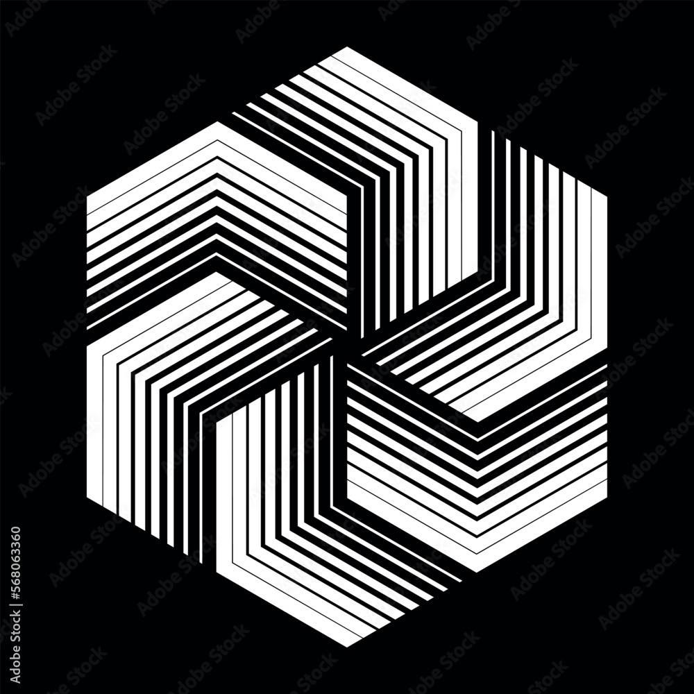 Hexagon shape with linear dynamic elements. Abstract geometric art line ...