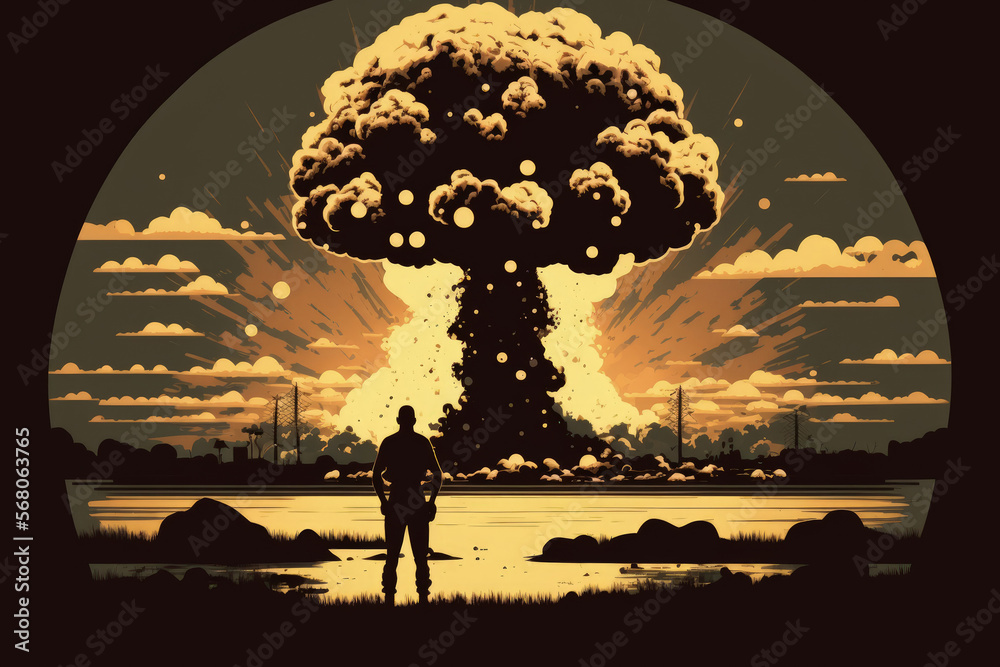nuclear conflict idea nuclear bomb detonation. darkly illuminated ...