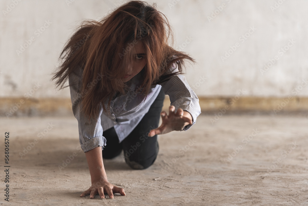 woman zombie horror lady like insane crazy killer with blood holding ...