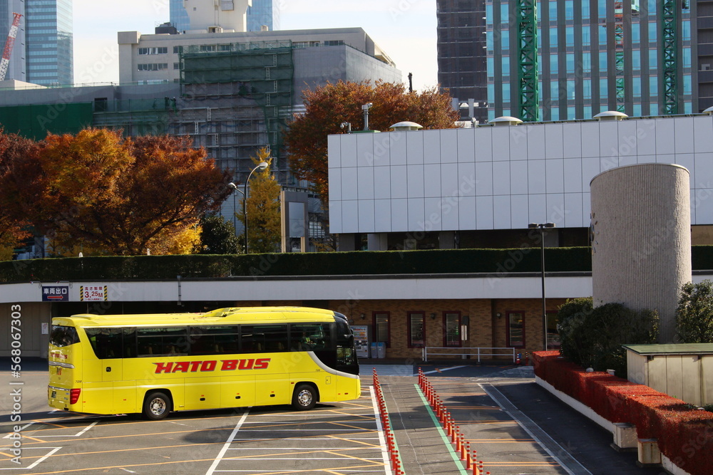 TOKYO, JAPAN - December 1, 2018: A sightseeing bus operated by Hato Bus ...