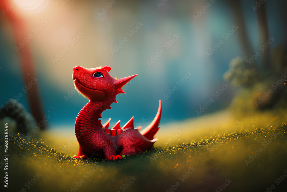 Beautiful red dragon cartoon illustration Stock Illustration | Adobe Stock