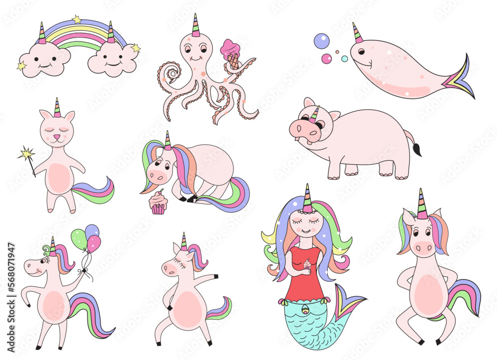 Cute Unicorn Characters Collection for Kids Birthday, Party, Greeting ...