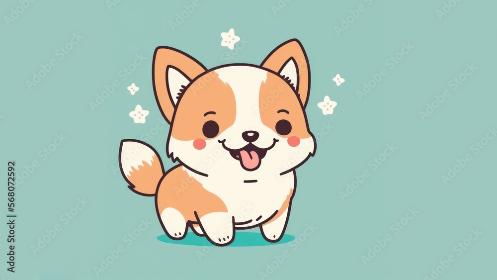 Cute illustration with a corgi puppy . Cartoon happy little drawn ...