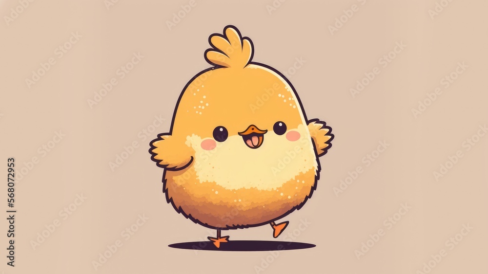 Kawaii chibi chicken picture. Cartoon happy little drawn birds Stock ...