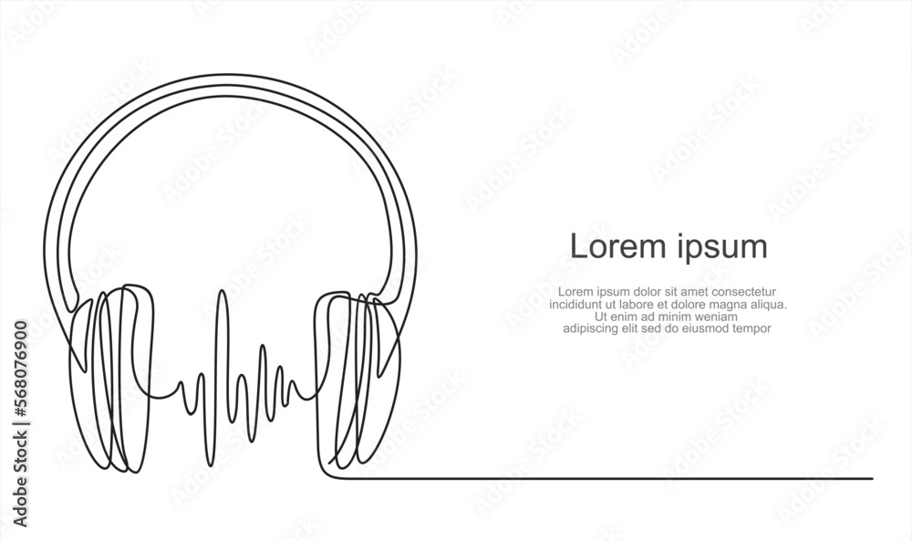 one line drawing of headphone speaker device gadget continuous lineart ...