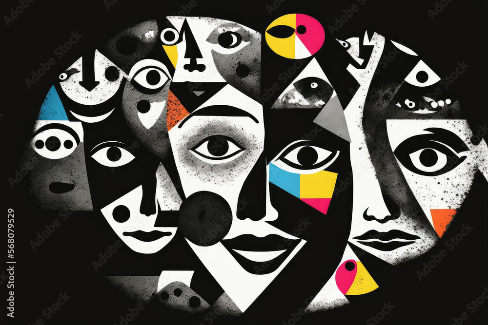 Abstract human many faces expression, dark emotion and uncertain mental ...