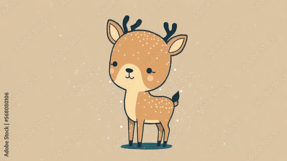Kawaii deer chibi picture. Cartoon happy little drawn animals Stock ...
