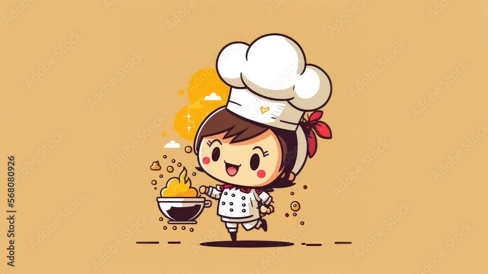 Cute chibi chef girl picture. Cartoon happy drawn characters Stock ...