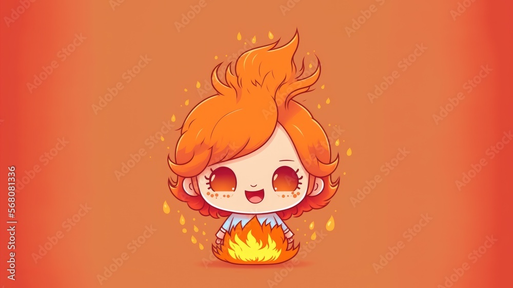 Cute chibi flame girl .Cartoon happy drawn characters Stock ...