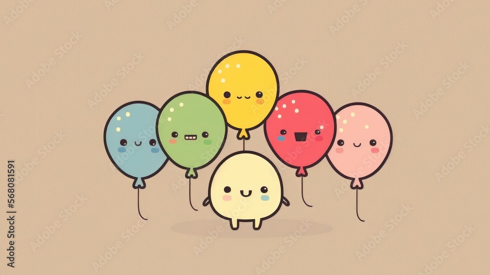 Cute balloons chibi picture. Cartoon happy drawn characters Stock ...