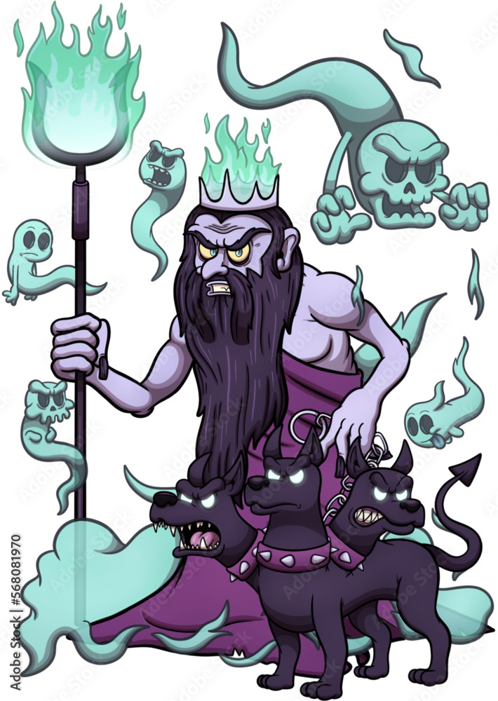 Hades With Kerberos And Ghosts. Vector clip art illustration with ...