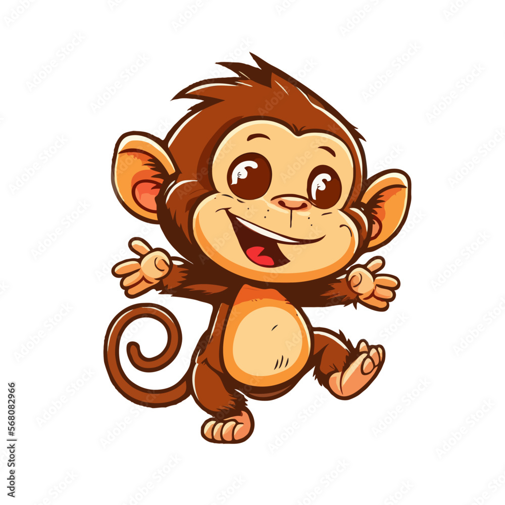 Adorable Young Monkey Cartoon Illustration A playful and charming young ...