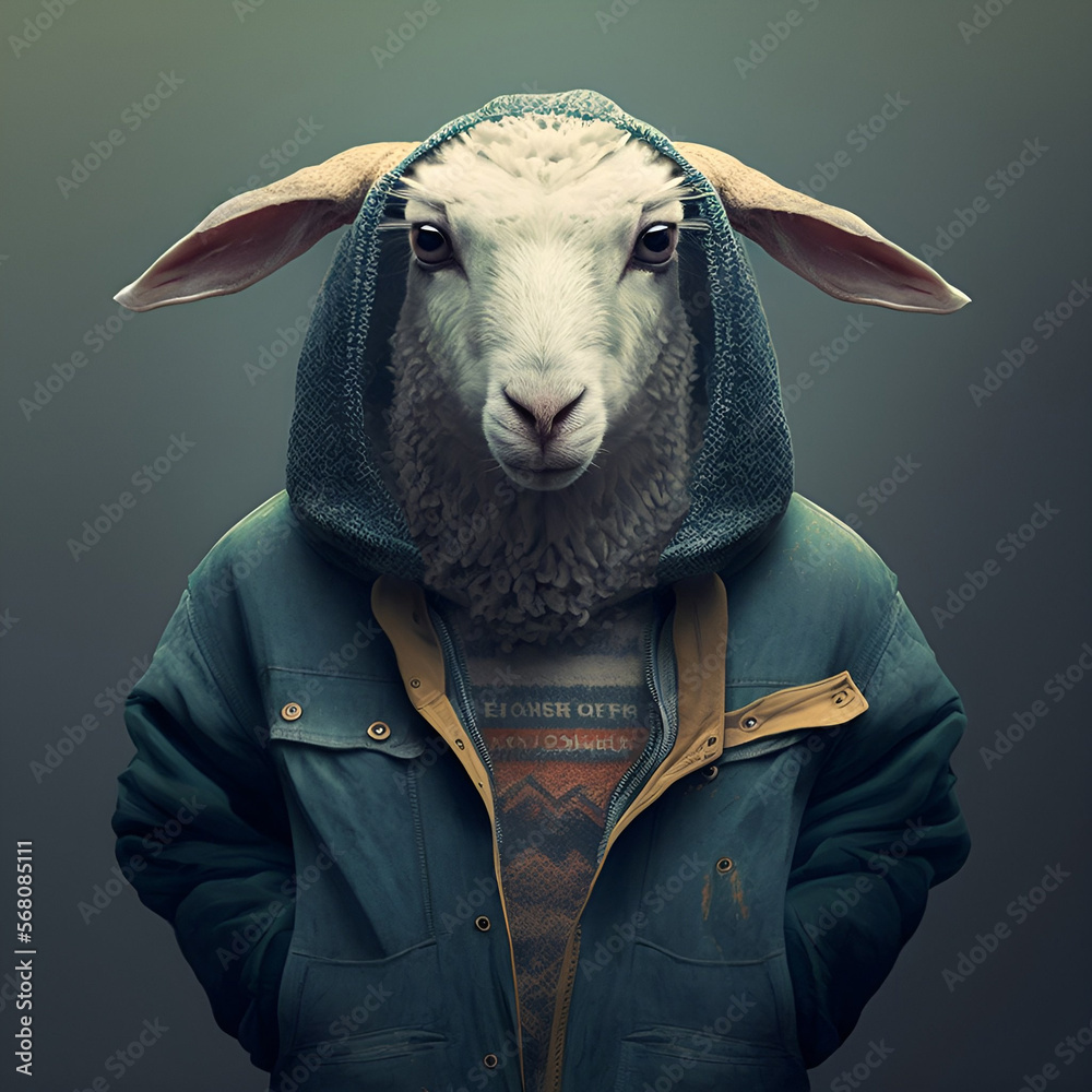 Sheep in a modern jacket. Animals are like people. Social roles. AI ...