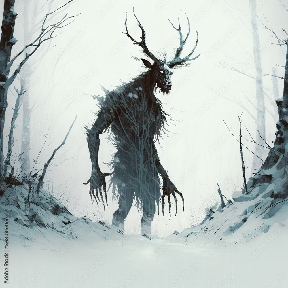 ภาพประกอบสต็อก wendigo among trees Generative AI ภาพ | Adobe Stock
