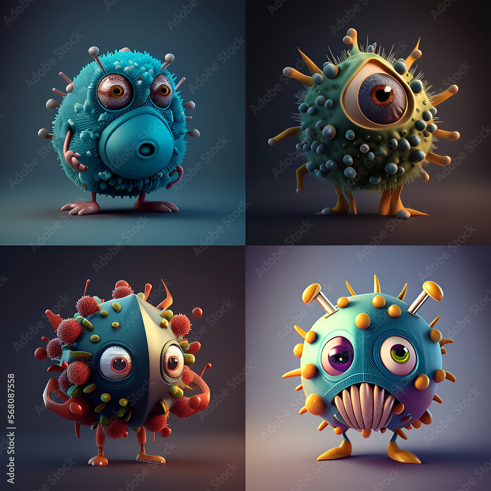 Characters monsters viruses.Set of different types in cartoon style ...