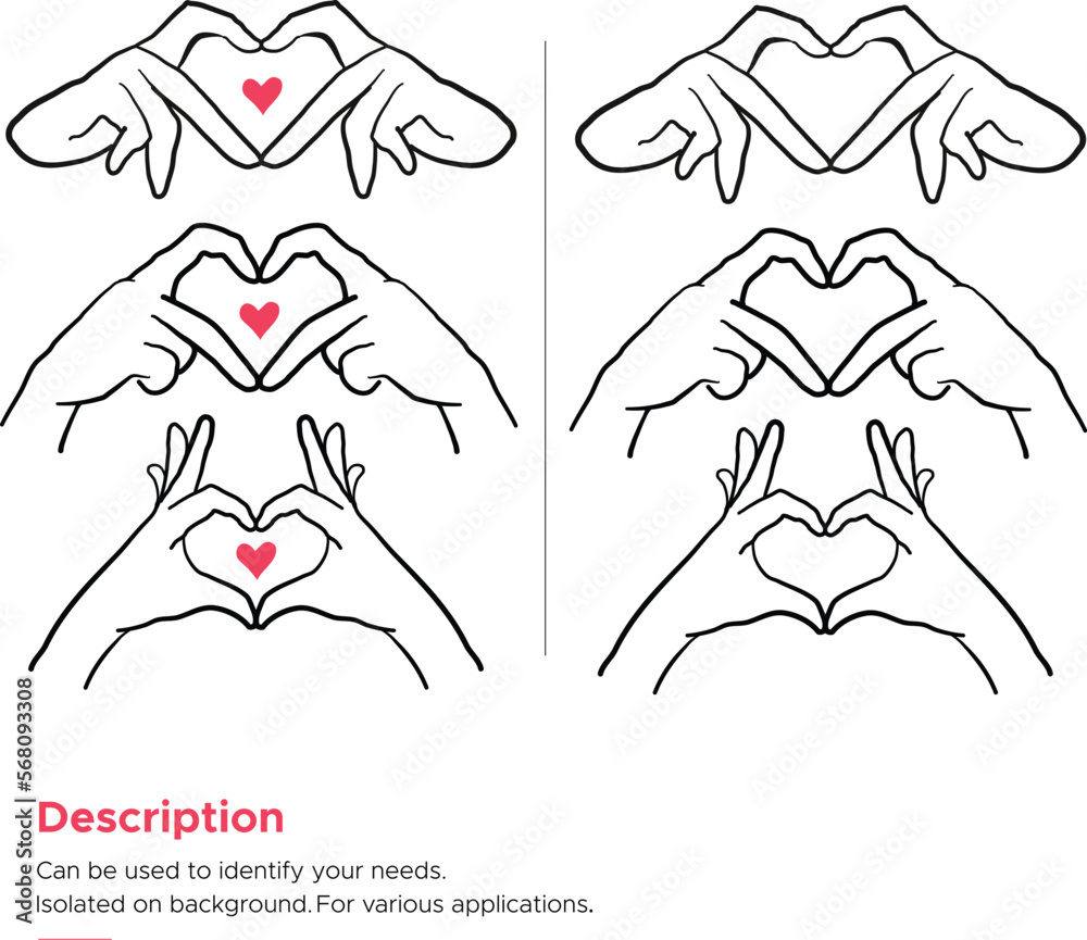 Set hand love making small heart . Isolated on white background. Stock ...