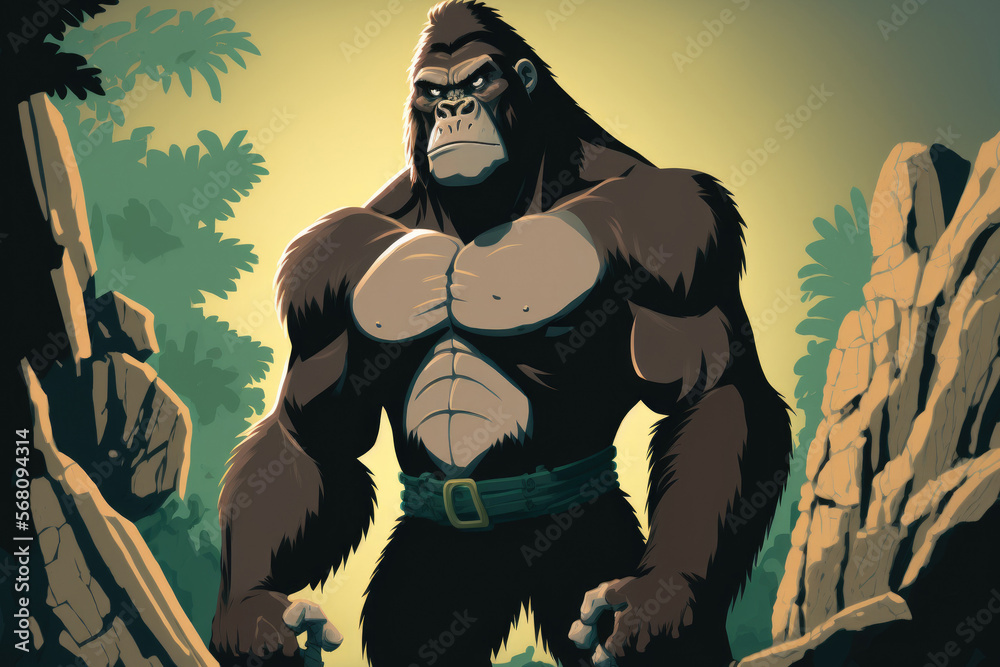 Detailed image of a male gorilla with a sharp silverback on a rock ...