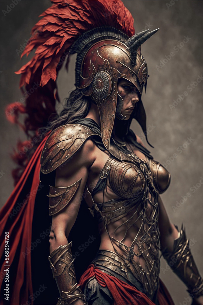 Portrait of an ancient female spartan warrior. Fantasy armor, woman, soldier, wallpaper, acryl ...