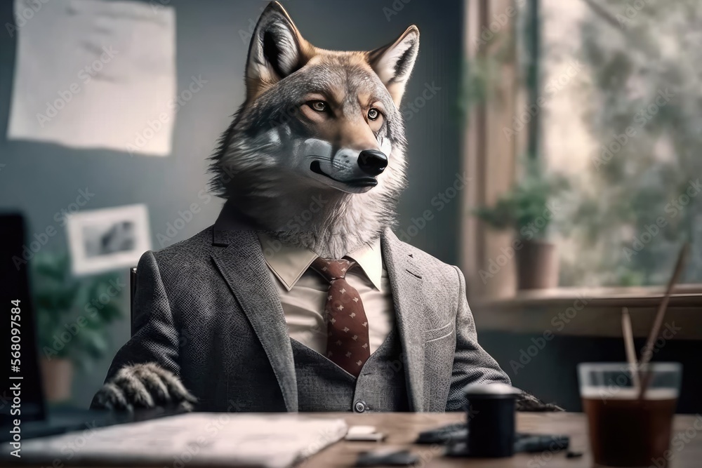 Corporate Wolf The Man in the Suit and Tie Office Portrait Generative ...
