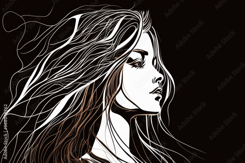 women's portrait The face of a lady drawn in lines. lady in fashion ...