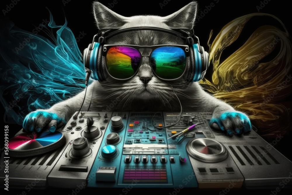 Experience the Magic of DJ Cat cat with sunglasses and headphones and ...