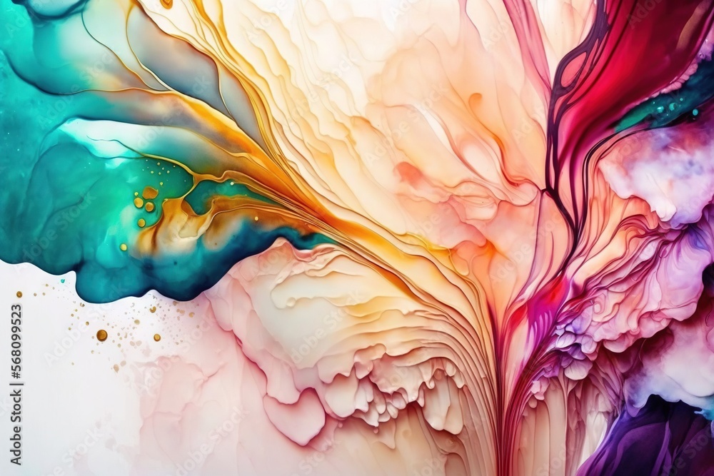 an abstract painting of a colorful flower on a white background with ...