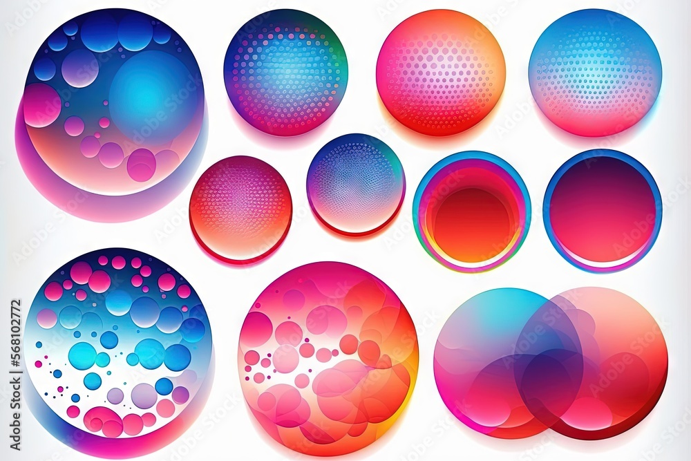 a set of nine different colored bubbles with bubbles on them and bubbles on the bottom of the ...