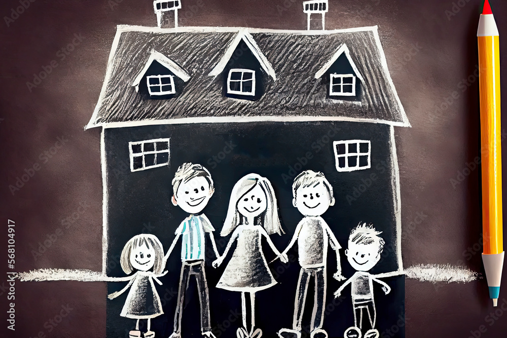 Kids drawing Happy family Mother, father, sister, brother Happy mom and ...