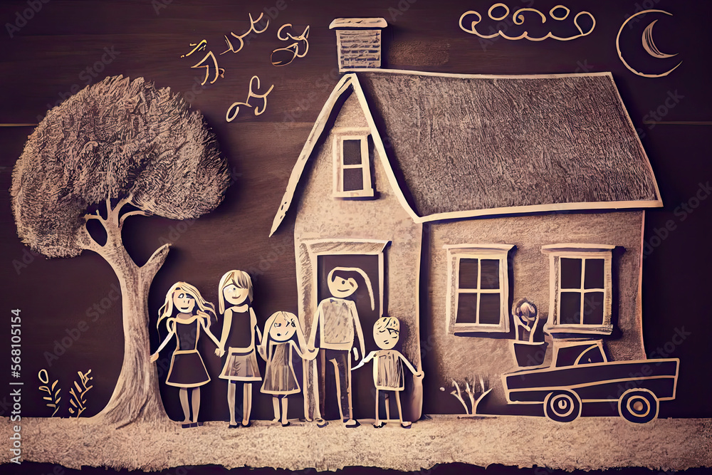 Kids drawing Happy family Mother, father, sister, brother Happy mom and ...