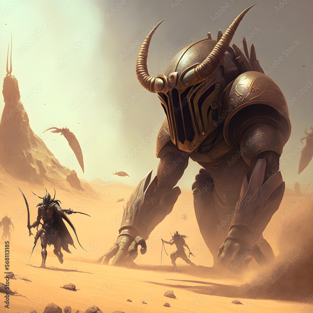 heroic Atlanteans in bronze armor attack giant Nephilim monsters in ...