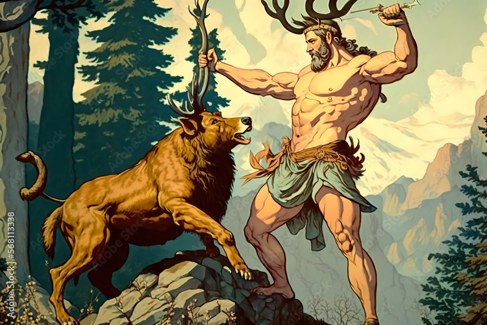 Hercules capturing the Stag of Ceryneia, the fourth of his twelve ...